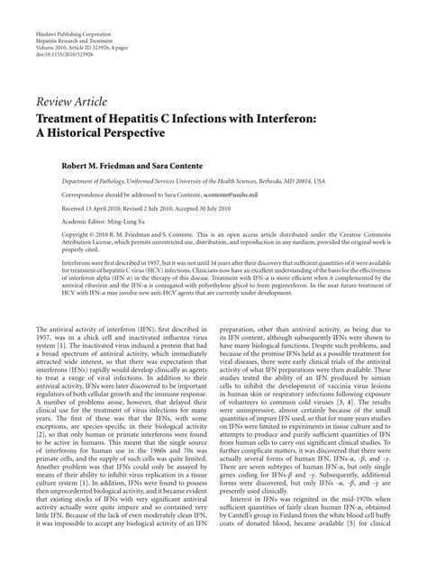 Pdf Treatment Of Hepatitis C Infections With Interferon A Historical Perspective