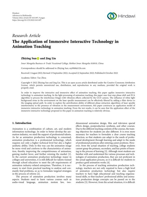 Pdf The Application Of Immersive Interactive Technology In Animation Teaching