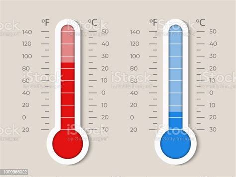 뜨거운 또는 차가운 날씨를 보여주는 온도계 장비 섭씨와 화씨 열과 감기를 측정 벡터 일러스트 레이 션 Eps10 수은에 대한 스톡 벡터 아트 및 기타 이미지 Istock