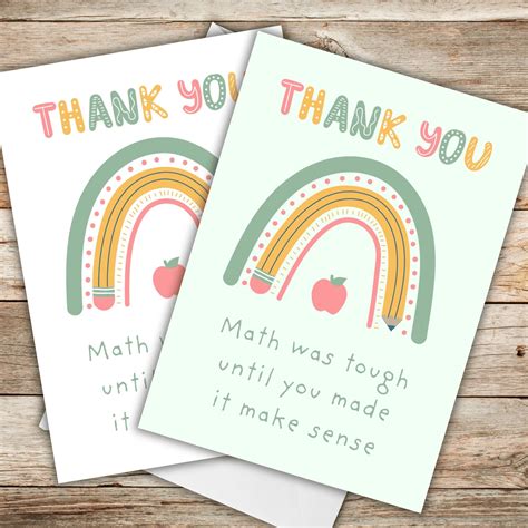 Math Teacher Appreciation Card Printable 5x7 Card With Envelope White