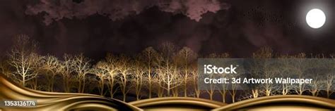 검은 정글 숲 배경3d 현대 미술 벽화 벽지 밤 풍경 황금 나무와 물결 모양의 산 검은 새와 달 벽 장식을위한 캔버스 아트 프레임 0명에 대한 스톡 사진 및 기타 이미지