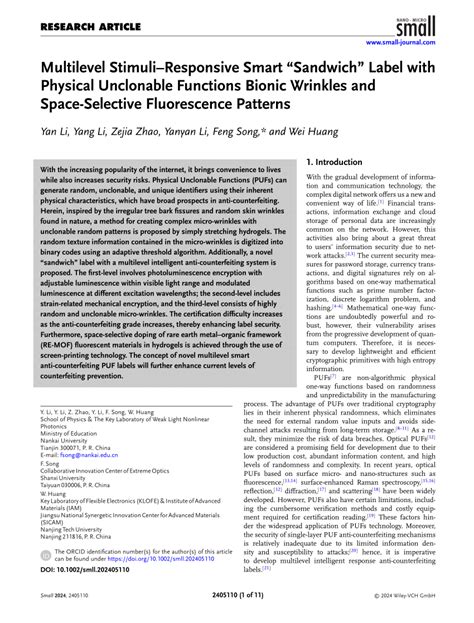 Multilevel Stimuli Responsive Smart “sandwich” Label With Physical Unclonable Functions Bionic