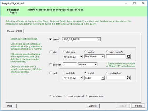 Page Posts Dates Analytics Edge Help