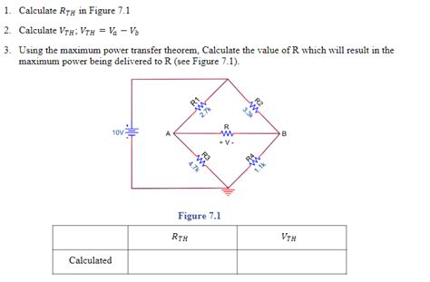 Solved 1 Calculate RTH In Figure 7 1 2 Calculate Chegg Com