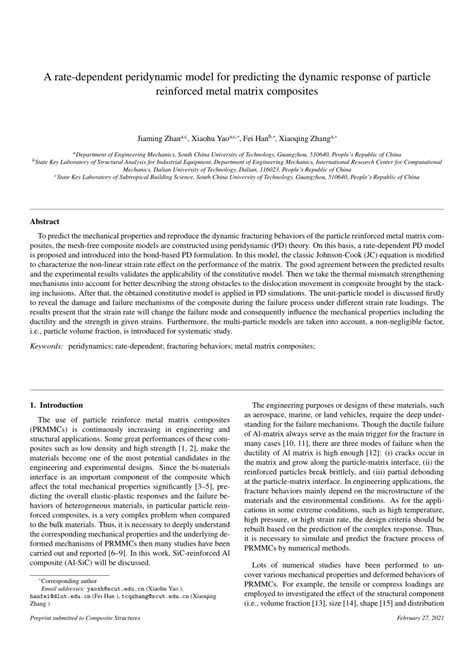 Pdf A Rate Dependent Peridynamic Model For Predicting The Dynamic Response Of Particle