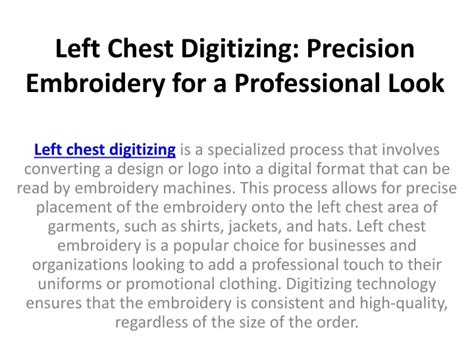 Ppt Left Chest Digitizing Precision Embroidery For A Professional Look Powerpoint