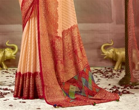 Walnut Cream Spun Silk Brasso Saree Fabstry