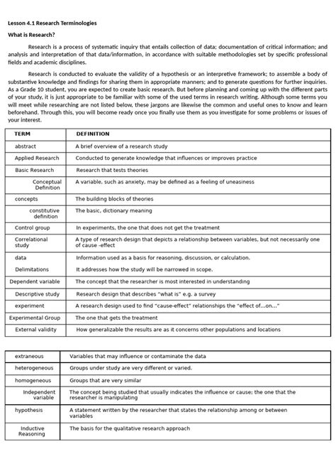 English 10 4 1 Research Terminologies Pdf Statistics Methodology
