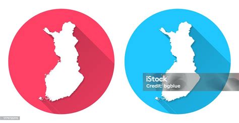 핀란드 지도입니다 빨간색 또는 파란색 배경에 긴 그림자가 있는 둥근 아이콘 지도에 대한 스톡 벡터 아트 및 기타 이미지 지도