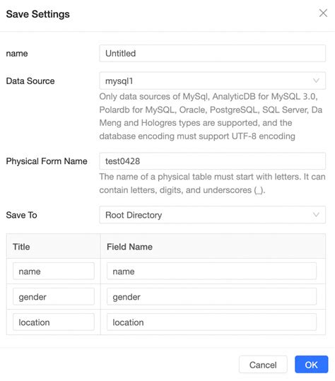 How To Create A Form To Create A Table For A Target Data Source And Insert Data Quick BI
