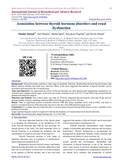 Pdf Association Between Thyroid Hormone Disorders And Renal Dysfunction