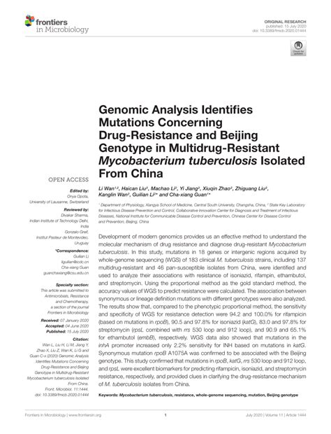Pdf Genomic Analysis Identifies Mutations Concerning Drug Resistance