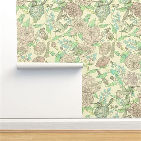 Hummingbirds And Tassles Floral Light Wallpaper Spoonflower