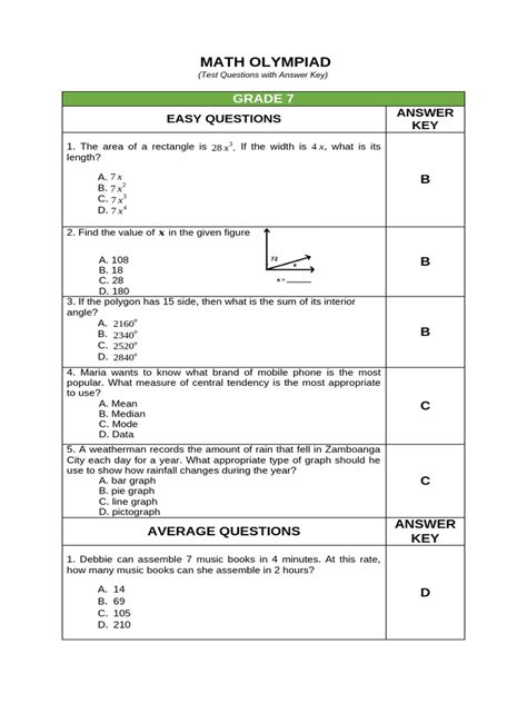 Grade 7 Math Olympiad Practice Questions Pdf Mathematical Relations