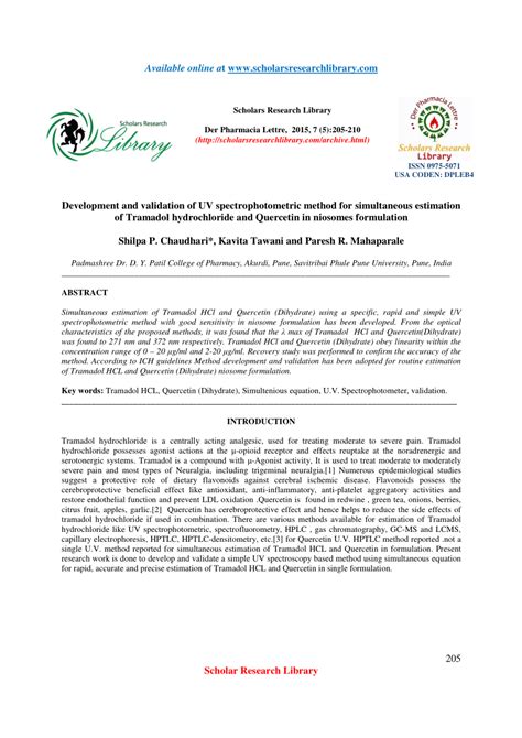 Pdf Development And Validation Of Uv Spectrophotometric Method For