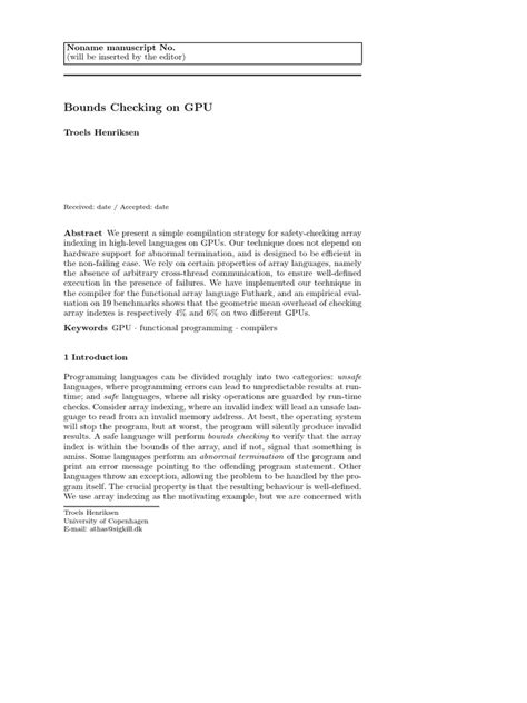 Bounds Checking On The Gpu Futhark Hlpp20 Pdf Graphics