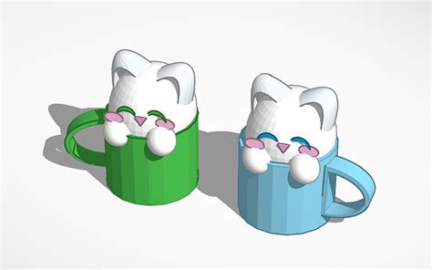 3d design cute cats in cups tinkercad
