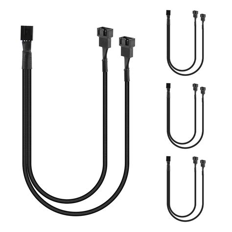 Pack PWM Fan Splitter Cable Y Computer PC Power Pin To Converter Black Sleeved Braided