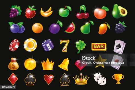 카지노 슬롯 게임 벡터 아이콘 세트 도박 기계 Ui 배지 키트 황금 상 왕관 광택 과일 카지노에 대한 스톡 벡터 아트 및 기타 이미지 Istock