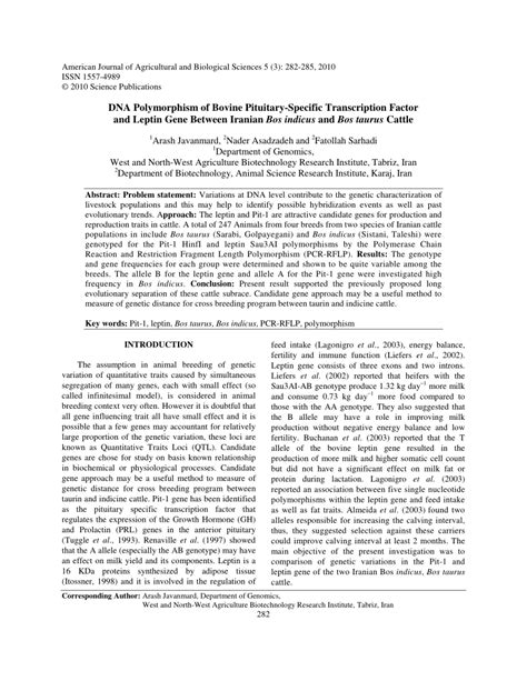 Pdf Dna Polymorphism Of Bovine Pituitary Specific Transcription