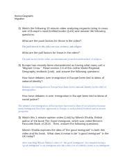 MIGRATION Docx Human Geography Migration 1 Watch The Following 10 Minute Video Analyzing