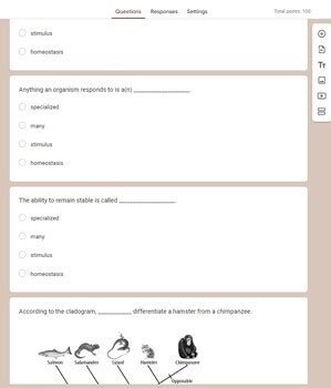 Classifying And Exploring Life Unit Test JH Science Google Forms