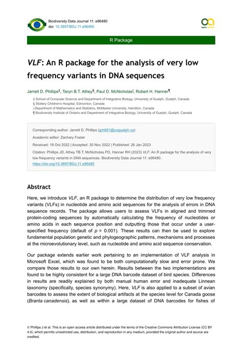 Pdf Vlf An R Package For The Analysis Of Very Low Frequency Variants In Dna Sequences