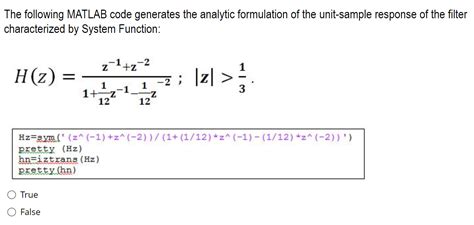 Solved The Following Matlab Code Generates The Analytic