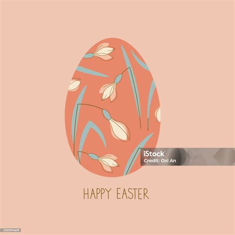 현대 부활절 달걀 Snowdrops 꽃 손으로 그린 평면 벡터 일러스트 레이 션 인사말 카드 배너 전단지 포스터 포장 서식 파일 종이에 대 한 디자인 축제 테두리 프레임