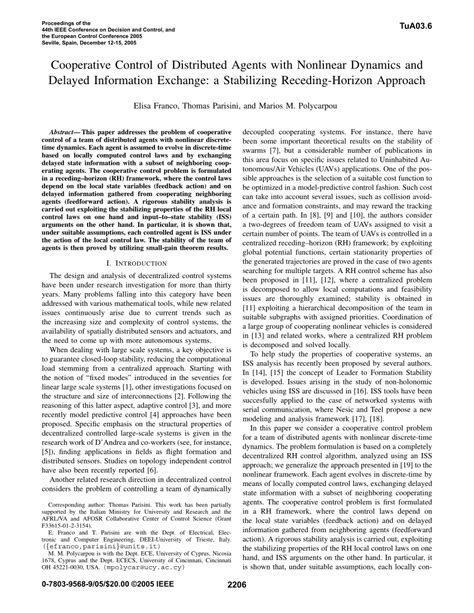 Pdf Cooperative Constrained Control Of Distributed Agents With Nonlinear Dynamics And Delayed