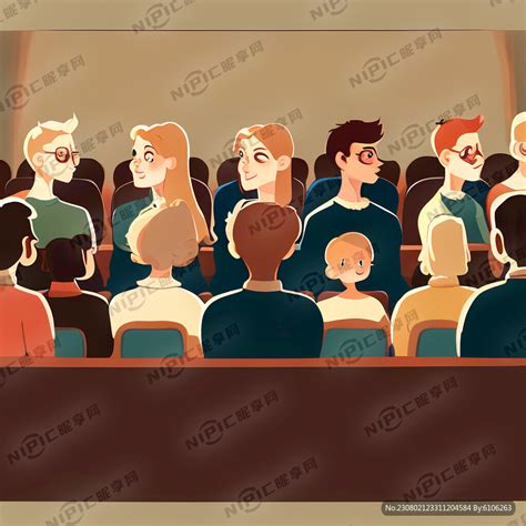 Ai创作图侧面看 观众席上坐着五个人年轻人看表演 卡通 昵图网