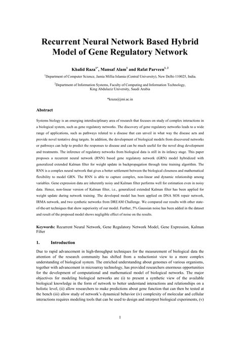 Pdf Recurrent Neural Network Based Hybrid Model Of Gene Regulatory Network