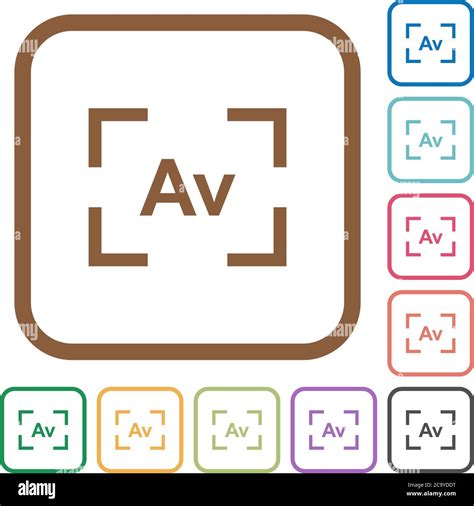 Camera Aperture Value Mode Simple Icons In Color Rounded Square Frames On White Background Stock