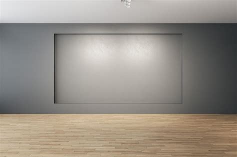 나무 바닥이 있는 현대적인 빈 콘크리트 갤러리 내부는 벽과 일광 박물관 개념 3d 렌더링에 자리를 모의합니다 프리미엄 사진