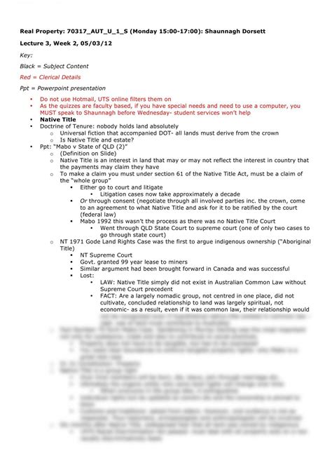 Real Property Lecture 2 70317 Real Property Uts Thinkswap
