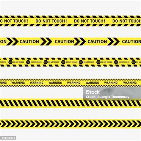 검은 색과 노란색 경찰 줄무늬 테두리 검은 색과 노란색 줄무늬 벡터 경찰 테이프 만지지 말고 멈추고 교차하지 말고 경고 주의 경찰 테이프 가장자리에 대한 스톡 벡터 아트 및