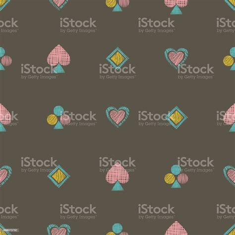 카드 놀이의 아이콘으로 원활한 벡터 기하학 패턴입니다 손으로 배경 질감된 기하학적 그림 그려 포장 웹 배경 벽지 파스텔 그래픽 일러스트 템플릿 가능성에 대한 스톡 벡터 아트