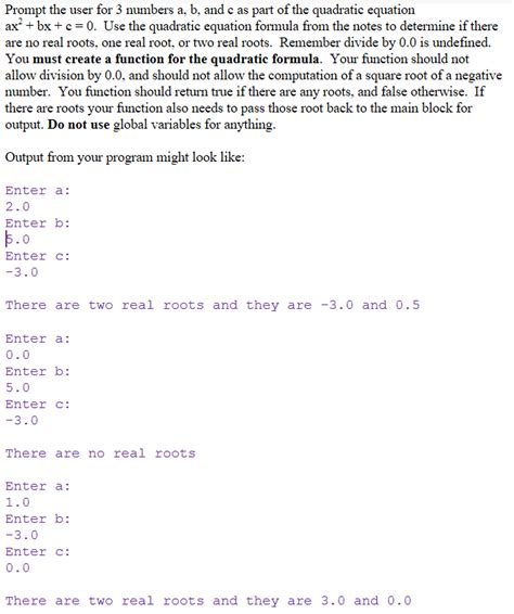 Solved C Programming Create Quadratic Formula Function Chegg
