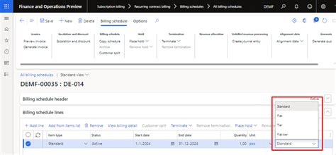 what about the pricing methods in the billing schedules of d365fo