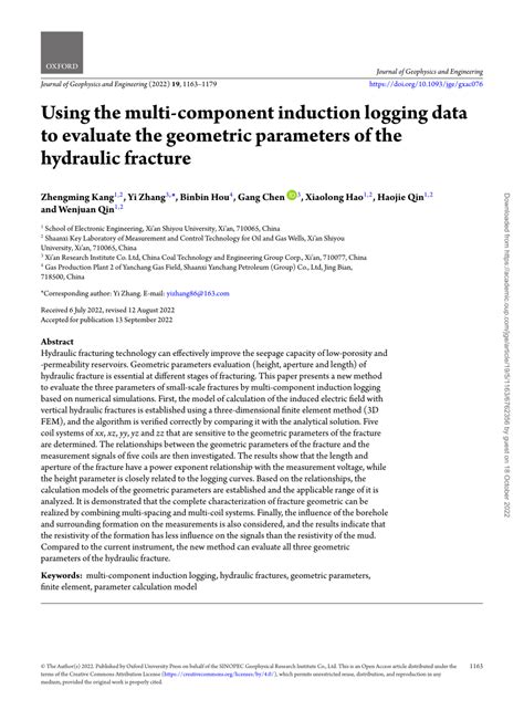 Pdf Using The Multi Component Induction Logging Data To Evaluate The Geometric Parameters Of