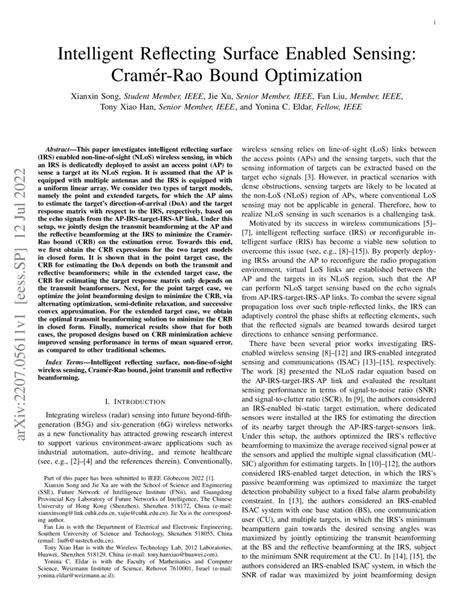 Intelligent Reflecting Surface Enabled Sensing Cramér Rao Bound Optimization Deepai