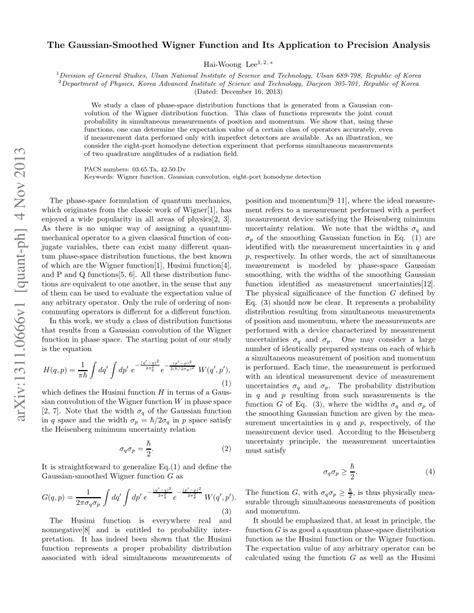 Pdf The Gaussian Smoothed Wigner Function And Its Application To
