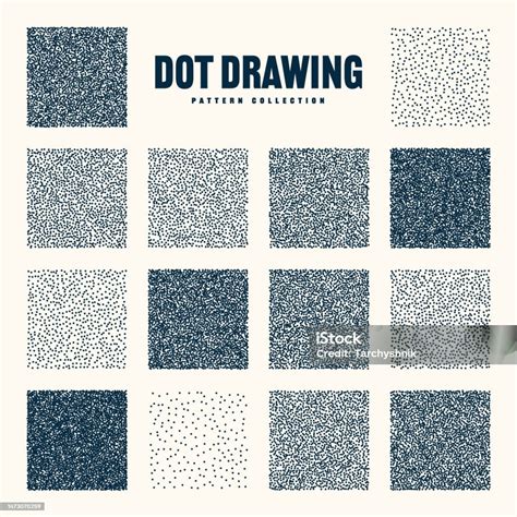 사각형 모양의 점선 개체 빈티지 스티플 요소 점각 도트 워크 그리기 점을 사용한 음영 하프 톤 효과 백색 잡음 거친 질감 패턴 벡터 그림 0명에 대한 스톡 벡터 아트 및