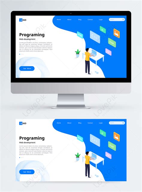 간단하고 현대적인 파란색과 흰색 웹 개발 웹 사이트 웹 디자인 코드 농부 코딩 스마트 기술 템플릿 이미지 사진 465475632 무료 다운로드