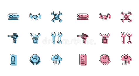 Set Line Smart Home Robot Vacuum Cleaner 3d Scanning System Internet Of Things Drone