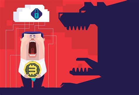 비명을 지르고 클라우드 컴퓨팅과 괴물 그림자를 잠금 해제하는 전자 동전을 들고있는 사업가 개념에 대한 스톡 벡터 아트 및 기타 이미지 개념 겁먹은 격노한 Istock