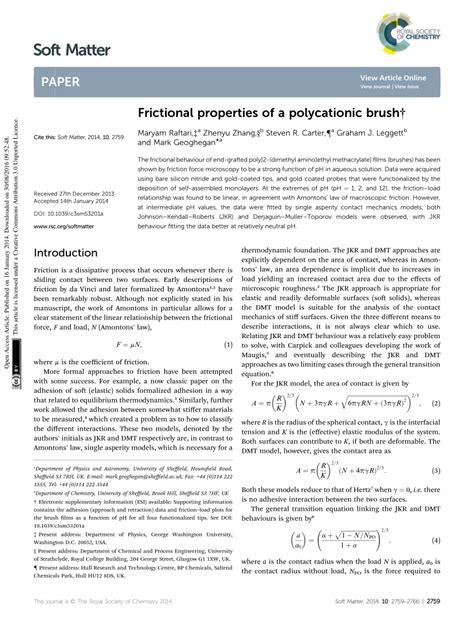 Pdf Frictional Properties Of A Polycationic Brush