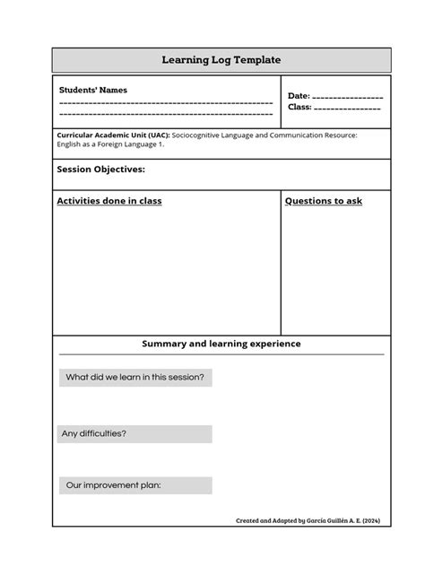 Learning Log Template Pdf