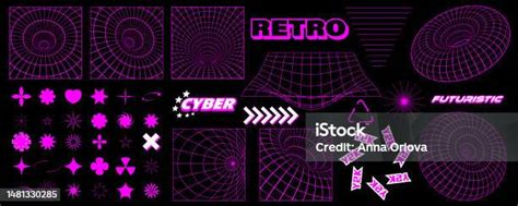 트렌디한 레트로 사이버펑크 80년대 90년대 스타일의 와이어프레임 3d 모양 Y2k 미학 1900 1909 년에 대한 스톡 벡터 아트 및 기타 이미지 Istock