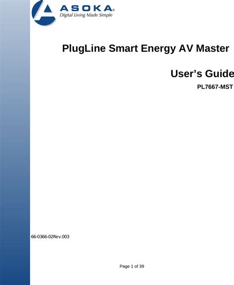 Asoka Usa Pl7667 Mst Eth Plugline Smart Energy Av Master Ethernet User Manual Pl7667 Mst Users